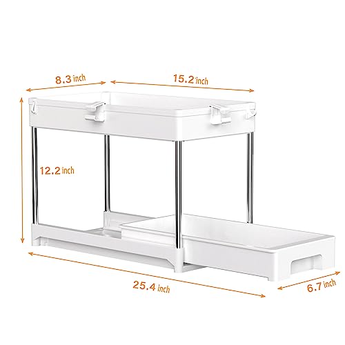 SZIPJAMP Under Sink Organizers and Storage 2 Tier Slide Out Kitchen Cabinet Organizer Sturdy Metal Storage Rack White Matte Kitchen Shelf for Countertop