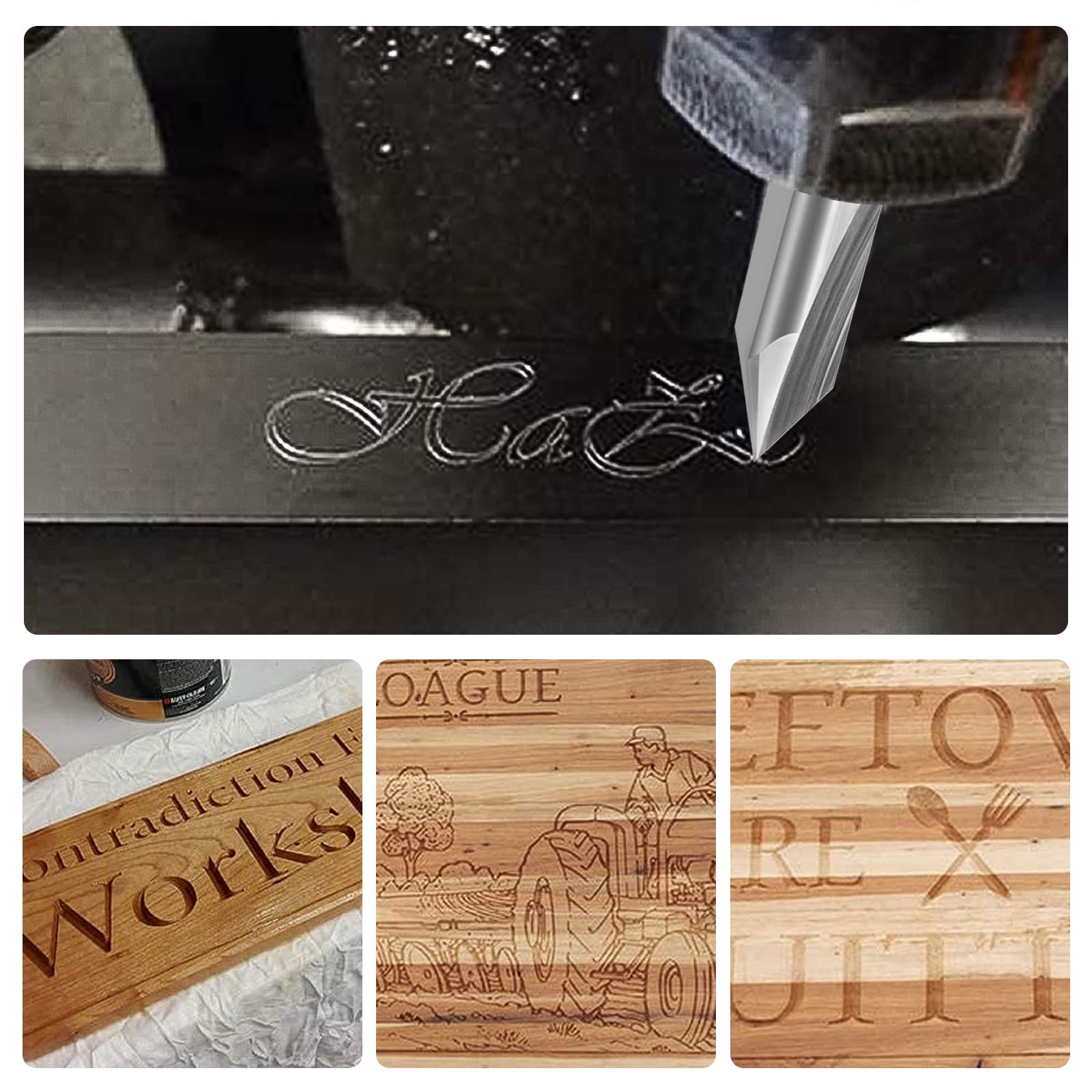 MNA Engraving CNC Wood Carving Router Bit Set, 4 Piece, 1/4" Shank, Soild Carbide 15° 20° 60° 90° V Groove Bit. for CNC or Wood Router, MNA Industrial Grade.