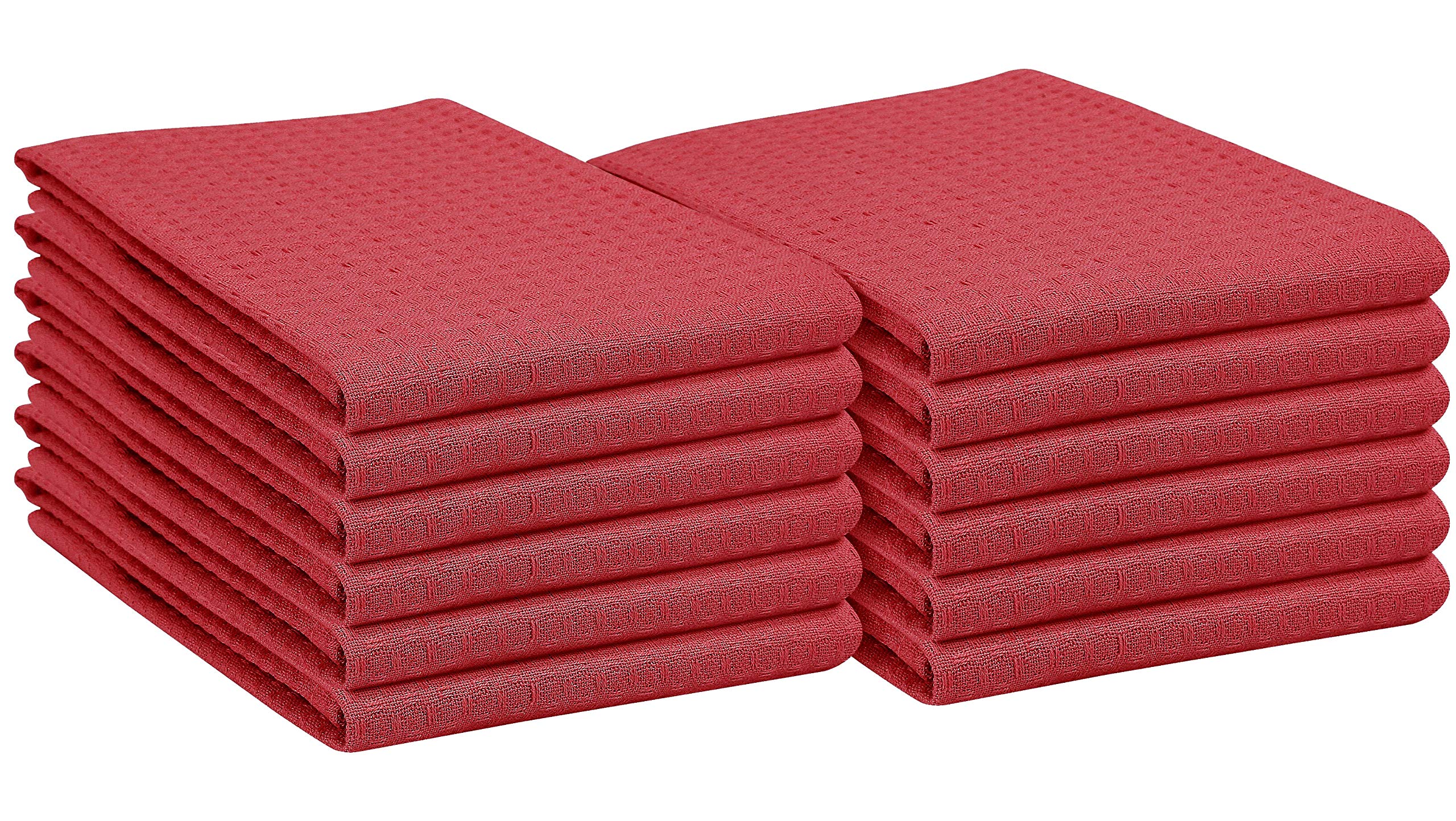 Native Fab Waffle 12 Pack 100% Cotton Kitchen Dish Towels 16x26 Absorbent Durable Washable, Tea Towels, Dish Cloths, Bar Towels, Cleaning Towels, Kitchen Towels with Hanging Loop, Red