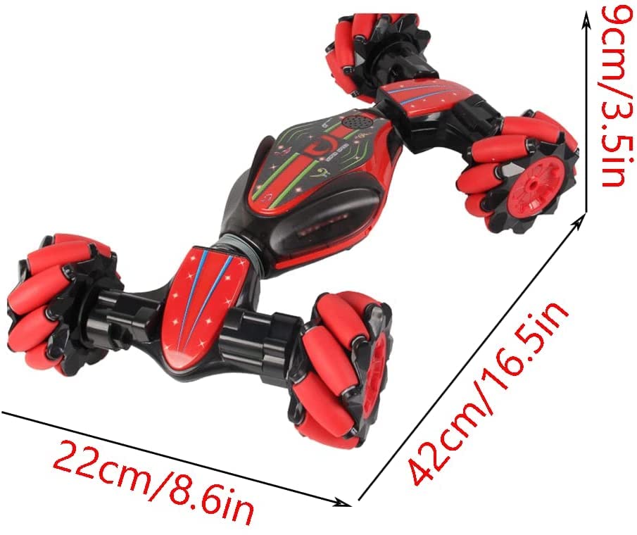 RC Stunt Car, 4WD 2.4GHz Remote Control Car Deformable All-Terrain Off Road Car, 360 Degree Flips Double Sided Rotating Race Car with Gesture Sensor Watch Lights Music for Kids (Red) M76