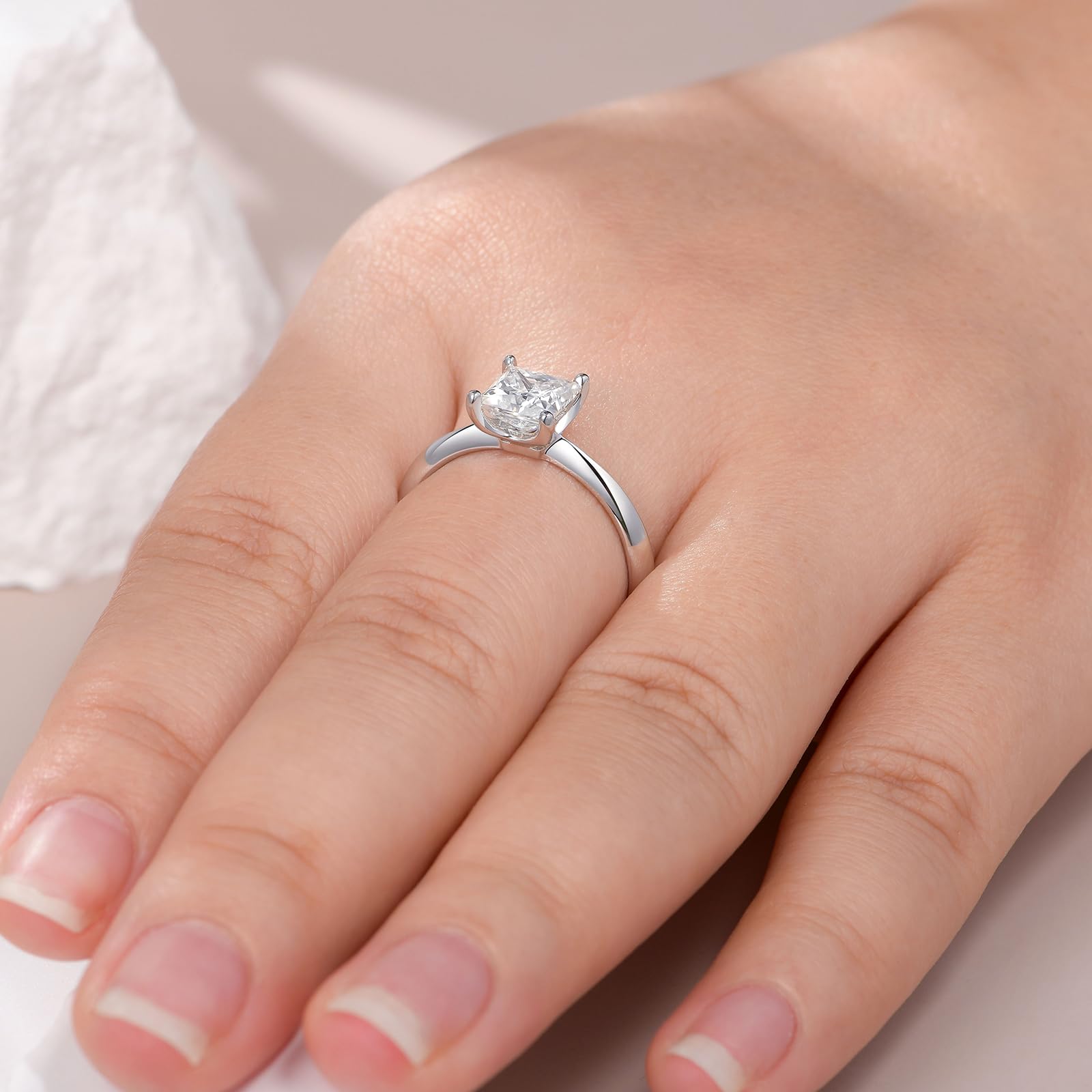 Newshe Wedding Bands for Women Engagement Anniversary Eternity Ring White Cz 925 Sterling Silver Size 5-10 (Cushion halo, 6)