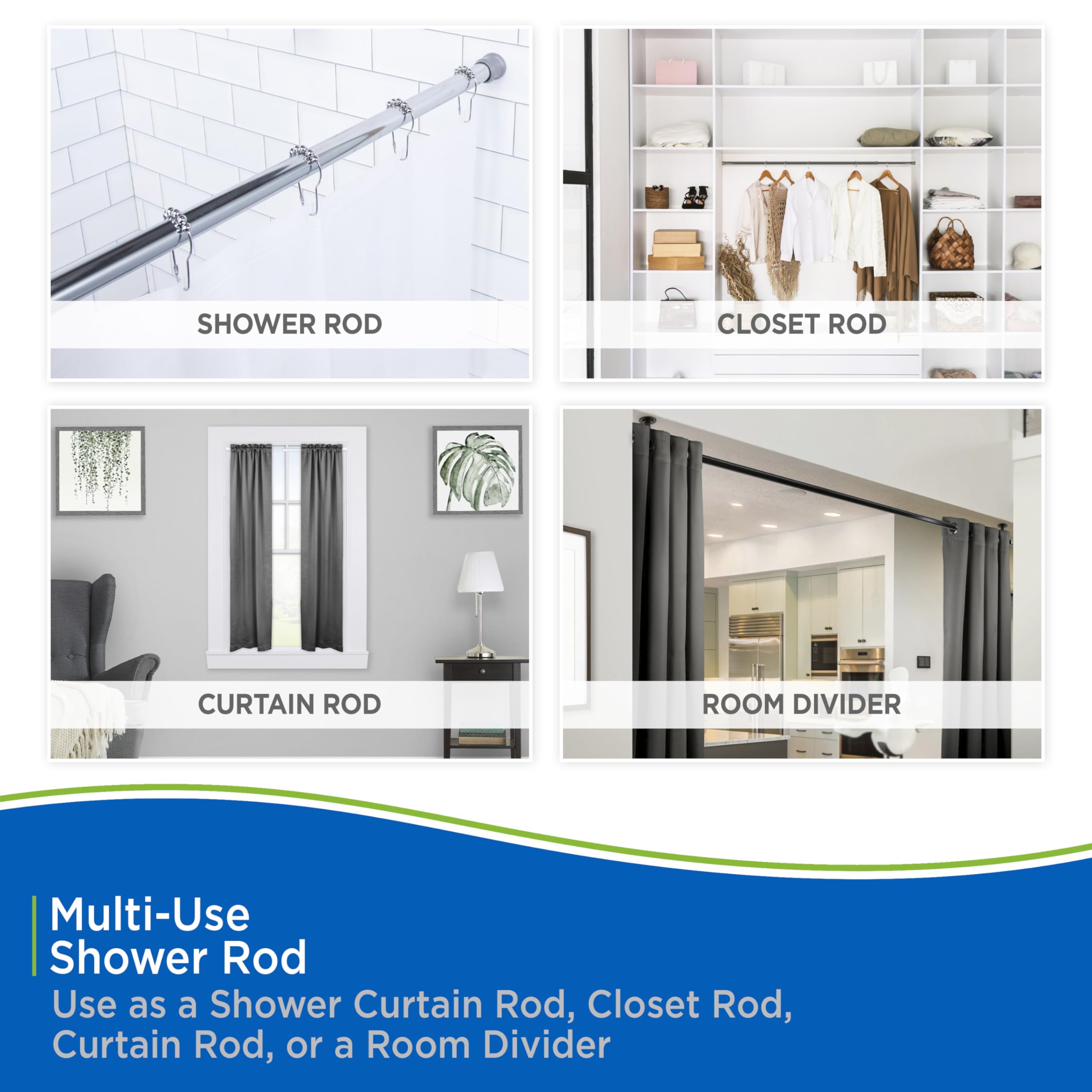 Kenney KN607C/10 Twist & Fit No Tools Camlock Tension Easy Install Stall Shower Curtain Rod with Non-Slip, Non-Scratch Ends, 24-40" Adjustable Length, White, 1" Diameter Rust Resistant Steel Tube
