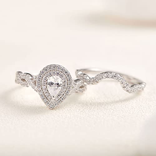 Newshe Wedding Rings for Women Engagement Ring Set 925 Sterling Silver 1.3ct Pear White Cz Size 5-10 (Pear Shape, 11)