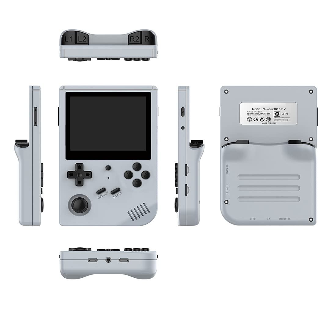 RAHEL RG351V 3.5-inch Retro Handheld Game Console for Kids and Adults, Mini HD IPS Screen Console Built-in 128G TF Card 10,000 Games - Grey