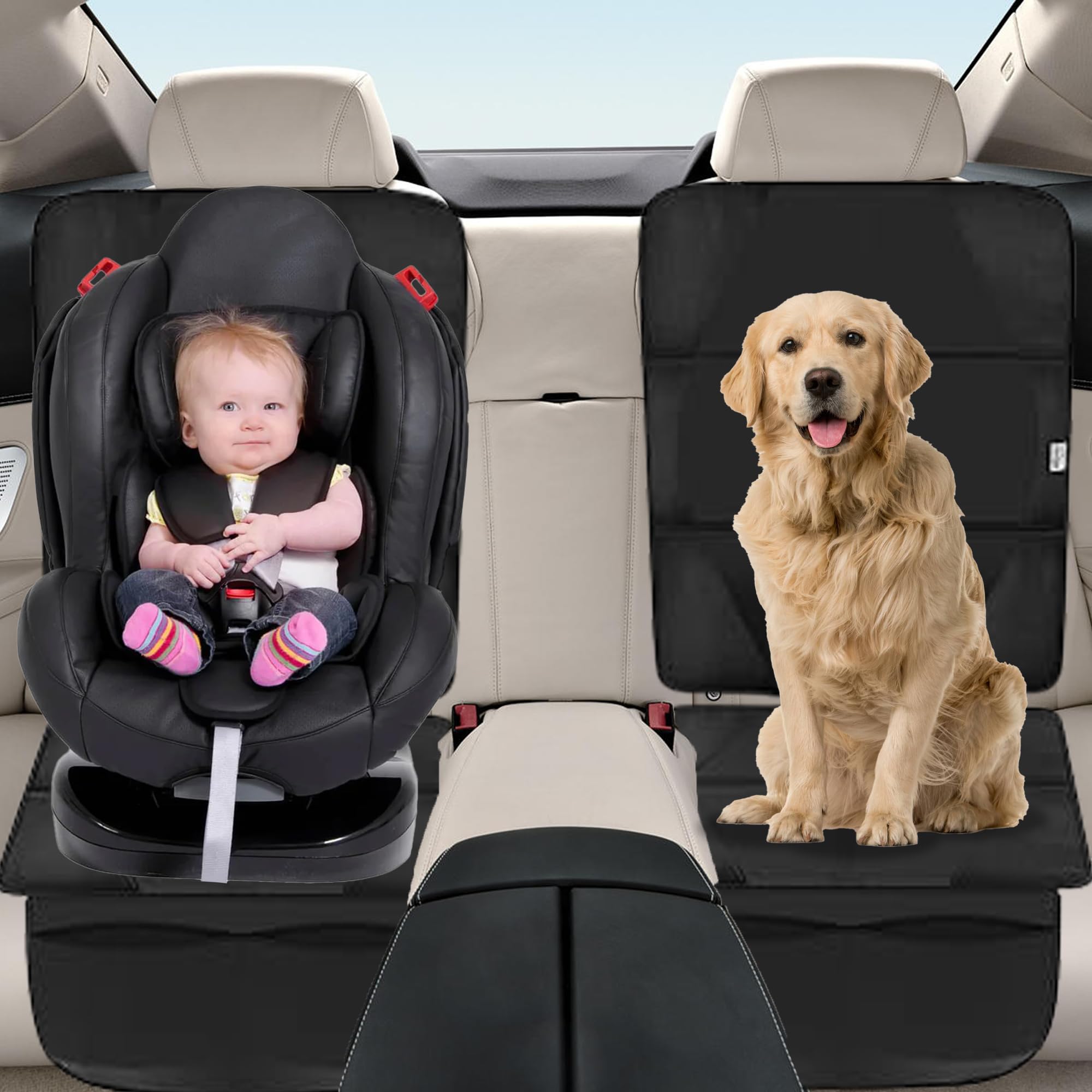 Worldy Wheels Car Seat Protector - 600D Fabric Non-Slip Waterproof Backing Car Seats Protector for Child & Dogs, Thick Padding Covers with Mesh Storage Pockets (Pack of 1)
