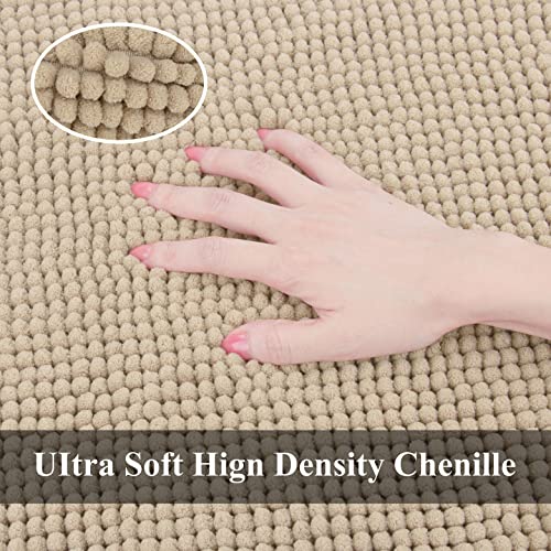 PSBP BEAUTY 2-Piece Bathroom Rugs Set, Premium Bathroom Mats for Bathroom Floor, Small Machine Washable Chenille Bath Rug, Non Slip and Super Absorbent, (30" x 20" Plus 24" x 17", Beige)