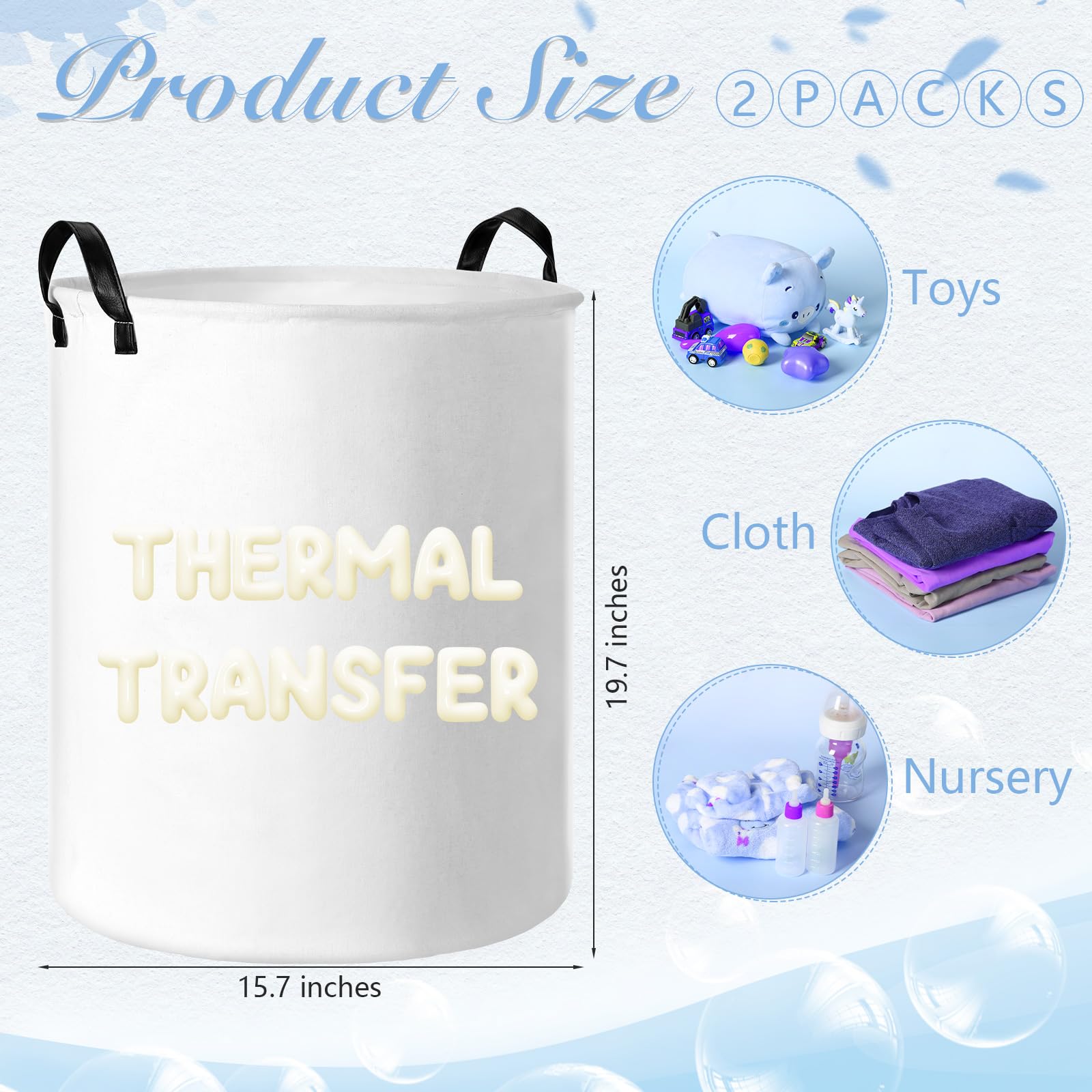 Tiangrid 2 Pcs 63l Laundry Baskets Sublimation DIY Laundry Hamper Collapsible Baby Laundry Basket with Handle for College Essentials Kids Baby Room Toys Home Storage (Textile Handle)
