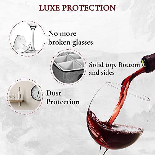MyLuxe Wine Glass Storage Box - Case with Dividers for Wine Glasses, Crystal and Champagne Flutes, Padded Container with Sturdy Handle