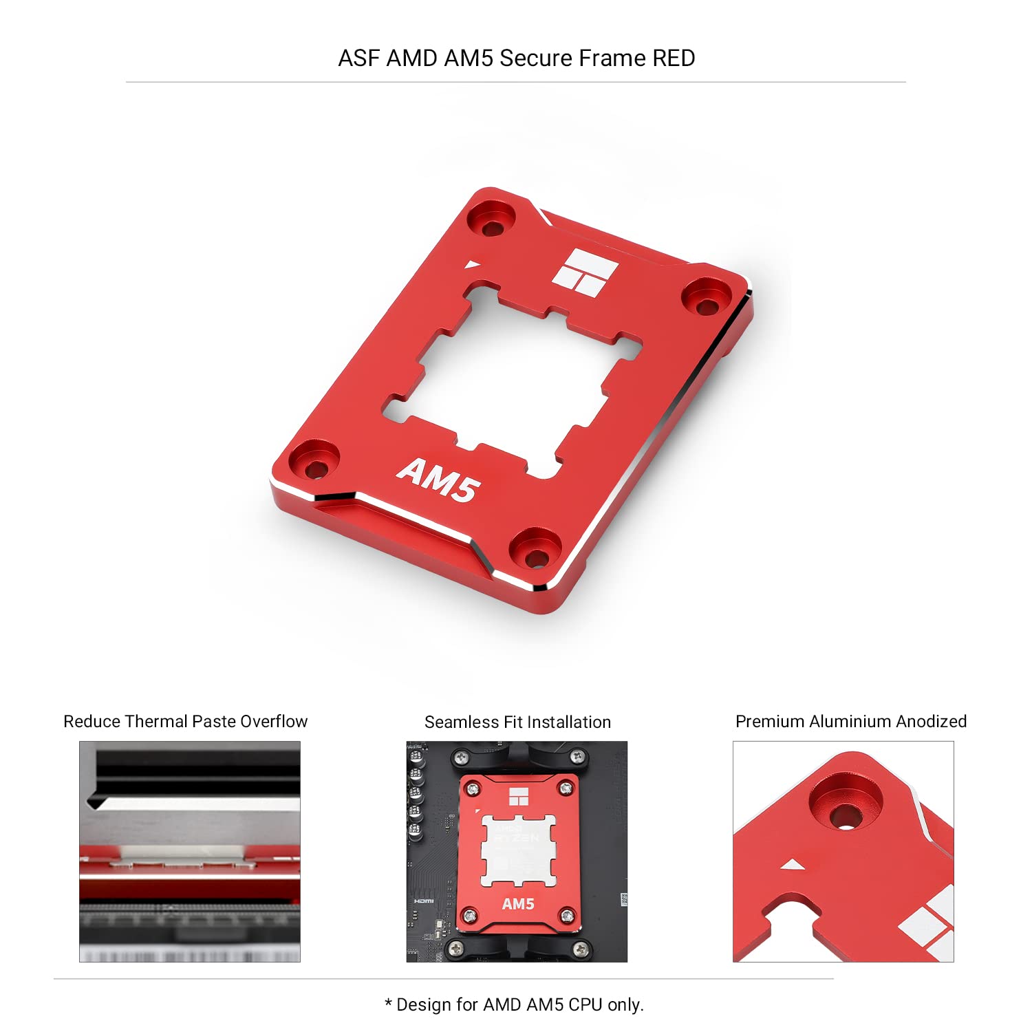 Thermalright ASF-RED AM5 CPU Holder, Corrective Anti-Bending Fixing Frame, AM5 Full-fit Fixed Non-Marking Mounter, AM5 Anti-Bending Contact Frame, CPU Cooler Standard.…