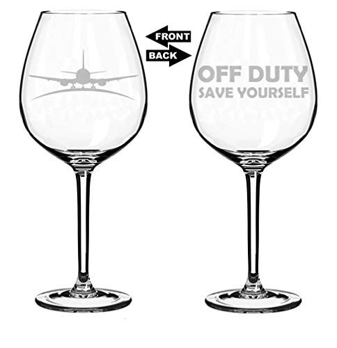 MIP Brand Wine Glass Goblet Two Sided Airplane Pilot Flight Attendant Off Duty Save Yourself (20 oz Jumbo)