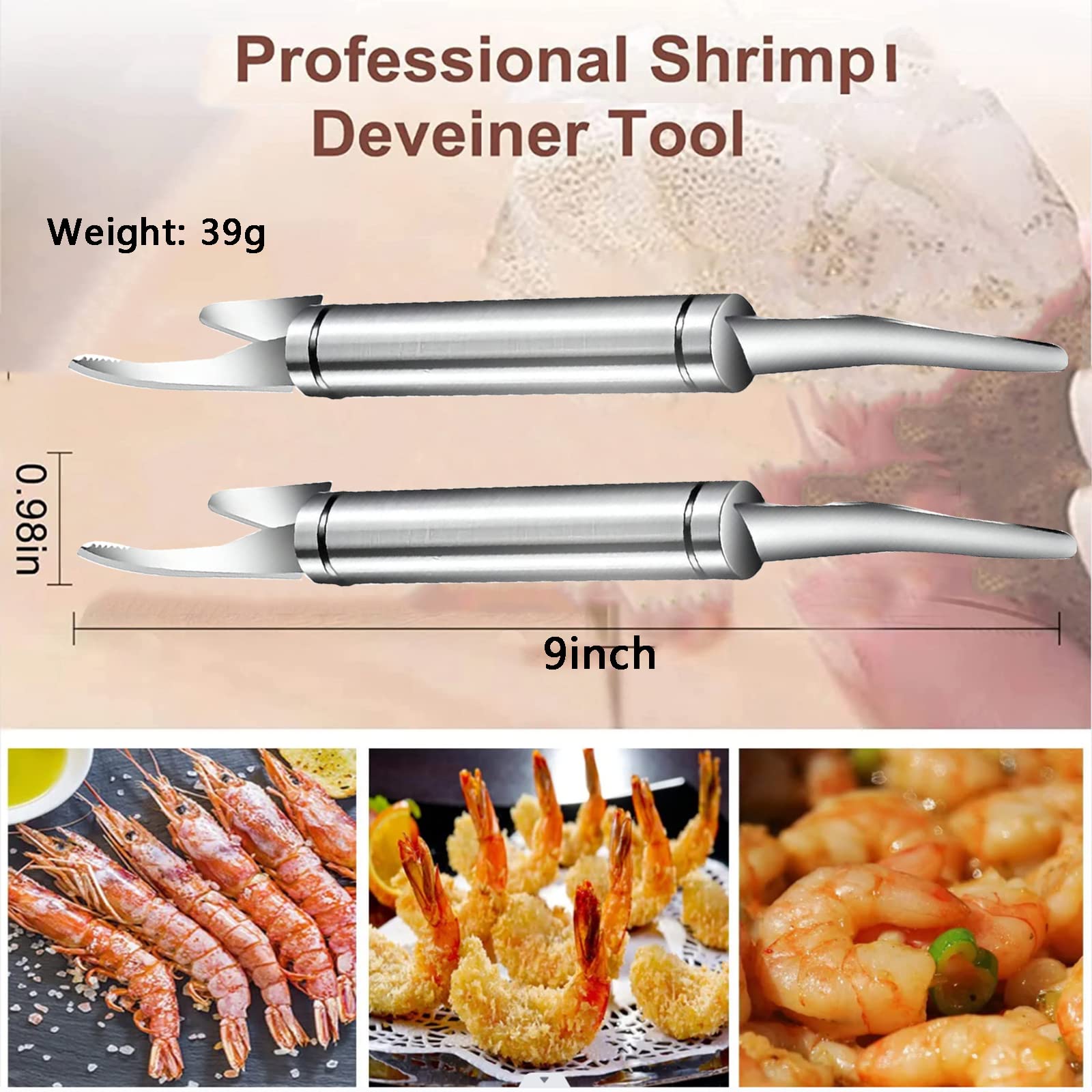 PurHyac 2Pcs Shrimp Deveiner Tool and Peeler, Toadfish Shrimp Cleaner, 5 in 1 Multifunctional Shrimp Peeler and Deveiner Tool, Oyster Shucking Knife, Ergonomic Non-Slip Grip, Kitchen Essential, 9in