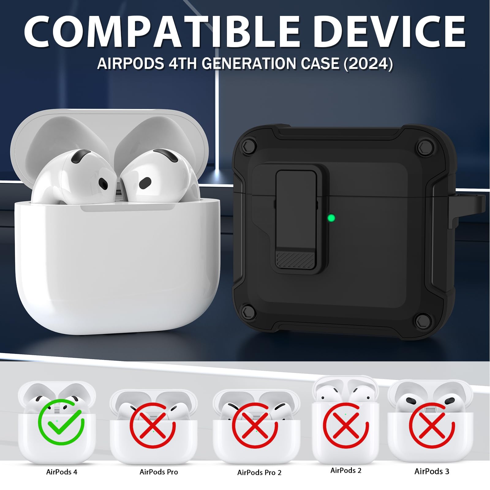 V.R.HOPE Compatible with AirPods 4 Gen (2024), Rugged TPU Case Cover for AirPods 4 Case with Security Lock and Auto-Open for Apple Airpods 4th Generation Earbuds Shockproof Case Drop-Protection Cover