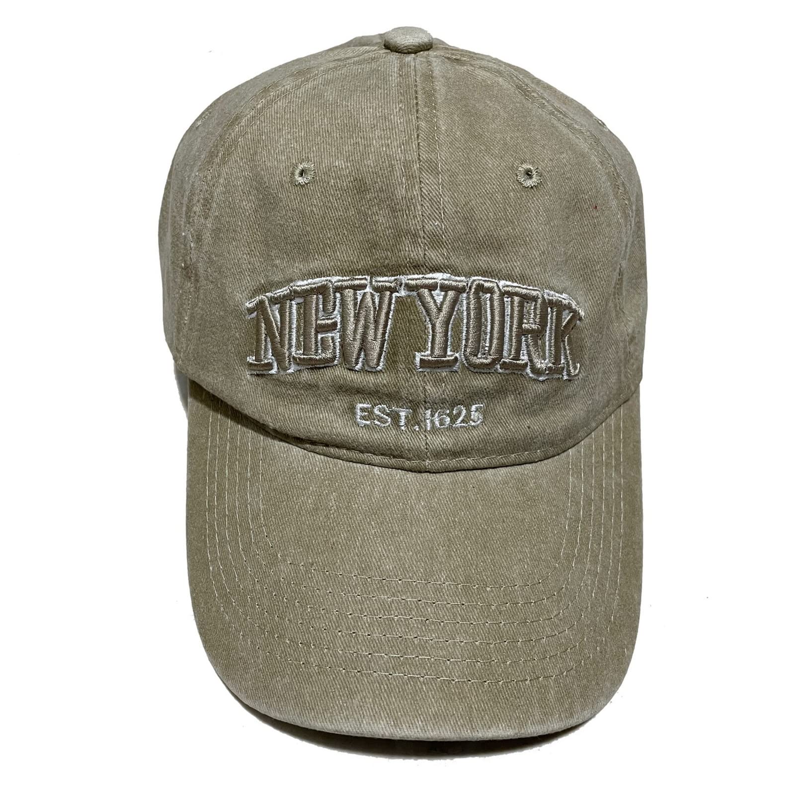 New York Cotton Baseball Cap, Classic Vintage Washed Dad Hat Adjustable Snapback Summer Hats for Men Women Teens Kids Khaki