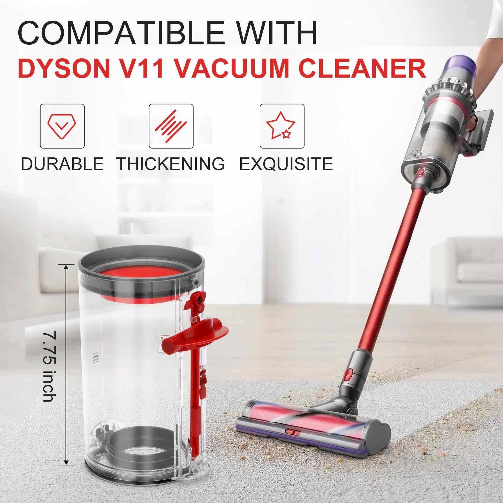 V11 Canister Dust Bin Replacement 970050-01 Compatible with dyson V11 V15 SV14 SV15 SV22 Vacuum Cleaner Canister Large Vacuum Bin Part no.965443-01 with HEPA Filter