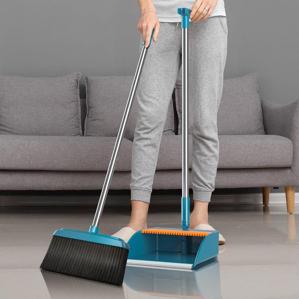 RUNLAIKEJI Broom and Dustpan Set for Home, Dustpan and Broom Set Long Handle, Kitchen Broom and Dustpan Set, Dust Pan and Broom Combo, for Home Kitchen Room Office Lobby Indoor Floor Cleaning