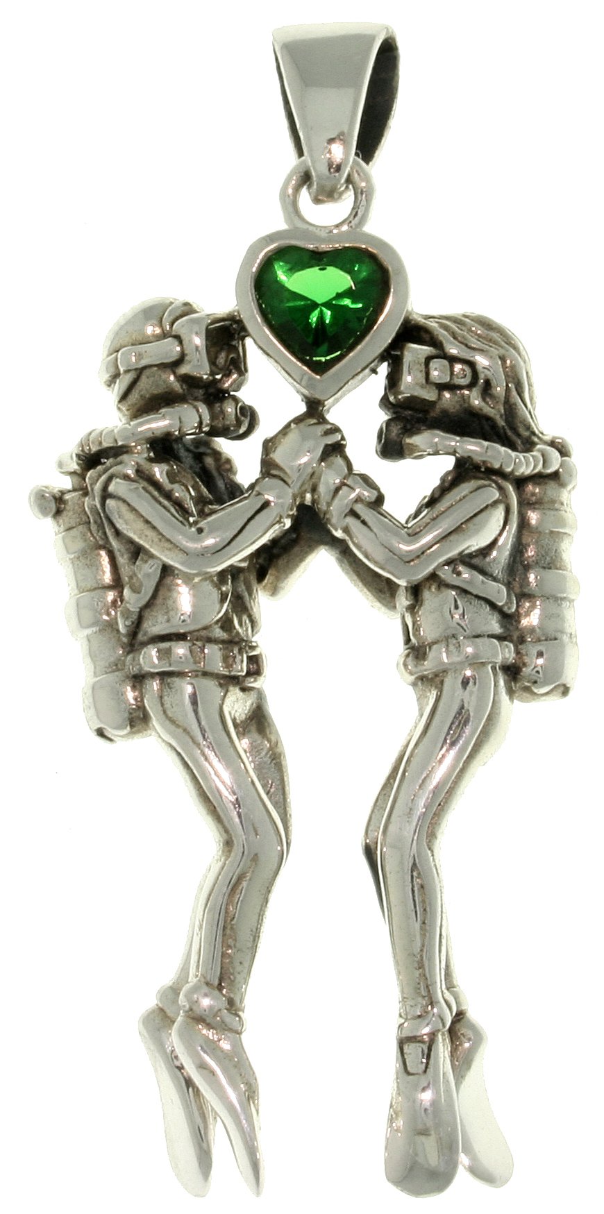 Jewelry Trends Scuba Divers Green Heart Sterling Silver Pendant