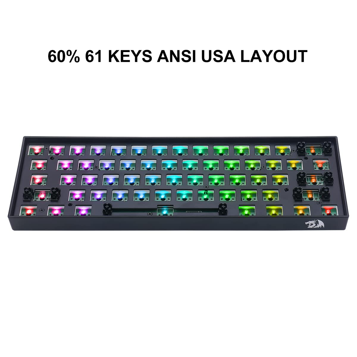 Redragon BBK530 Pro Custom Gaming Mechanical Keyboard Kit – 60% 61 Keys DIY RGB Modular Keyboard – Barebones Compact Keyboard HOT SWAPPABLE 3pin/5pin Switch, Support Bluetooth 5.0/USB-C Wired/2.4GHz
