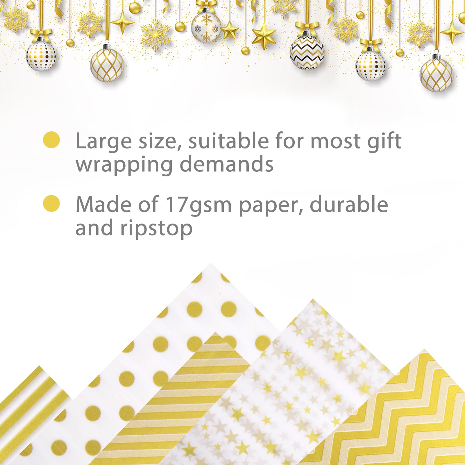 Koogel 100 Sheets Gold White Metallic Tissue Paper, 20 x 14 Inch Tissue Paper for Gift Bags Gift Wrapping Tissue Paper for DIY Crafts Graduation Birthday Christmas