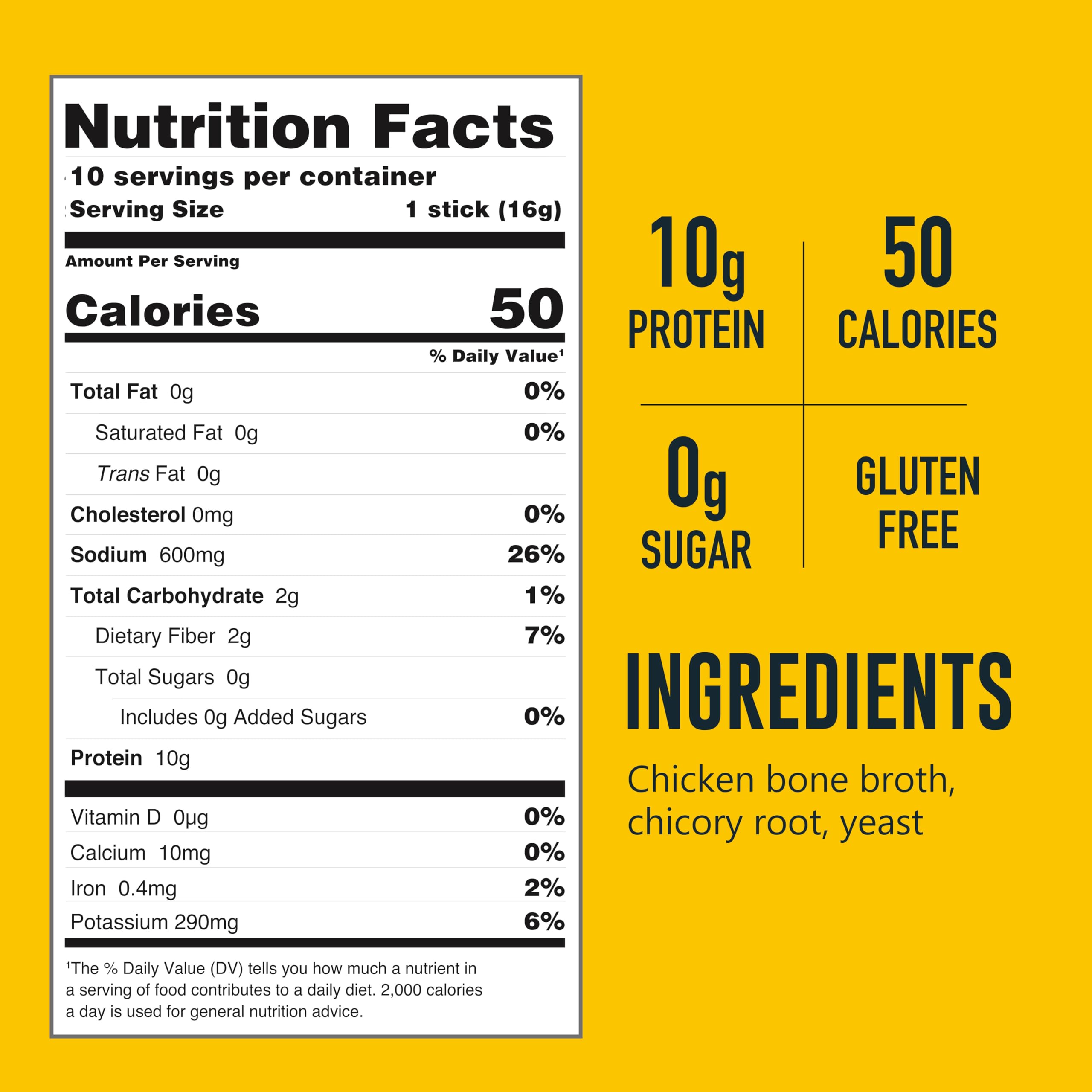 LonoLife Chicken Bone Broth Sticks: 10g Protein, Keto-Friendly, 10 Portable Servings