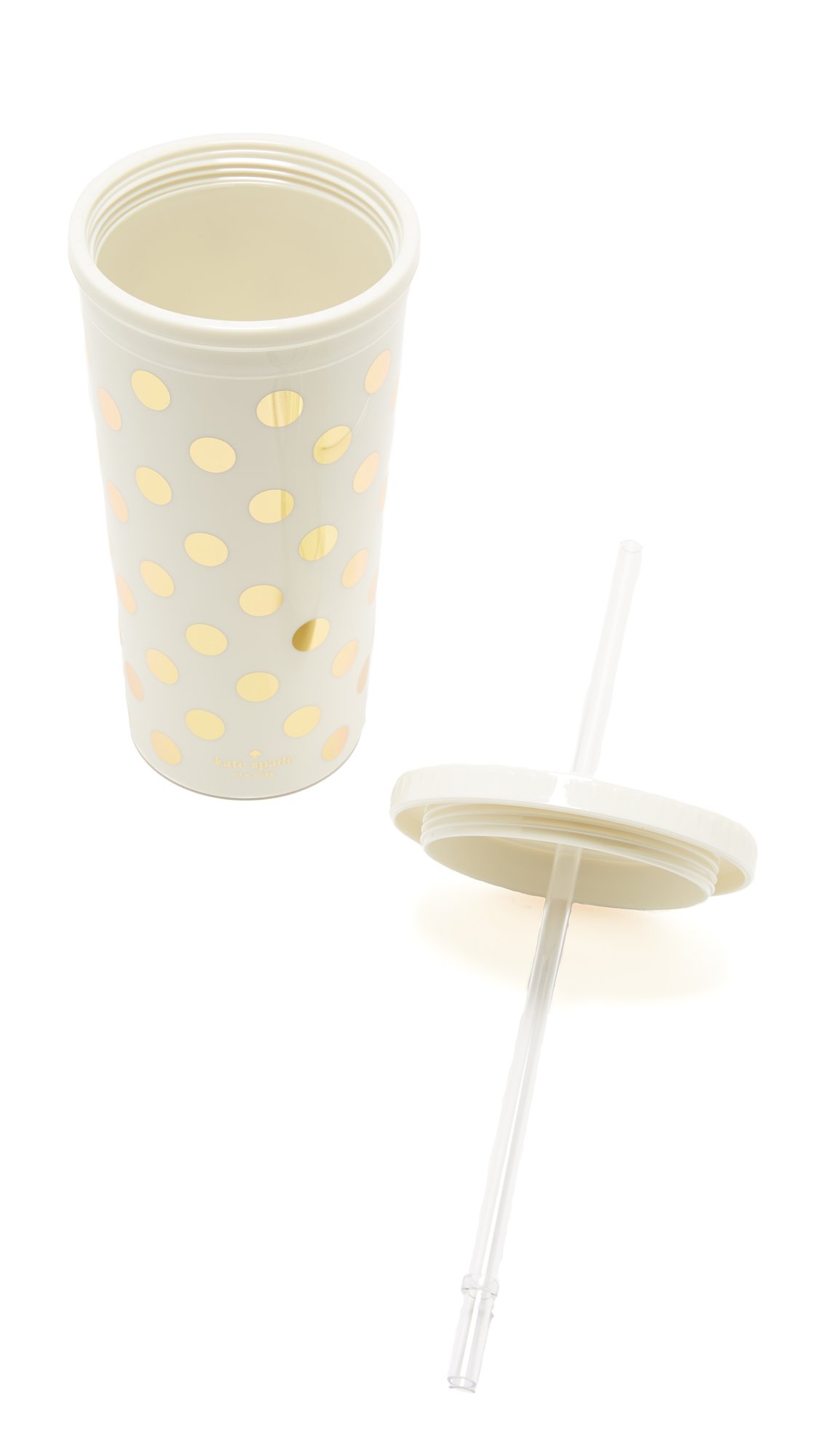 Kate Spade New York Insulated Plastic Tumbler with Reusable Straw, 20 Ounces, Gold Dots