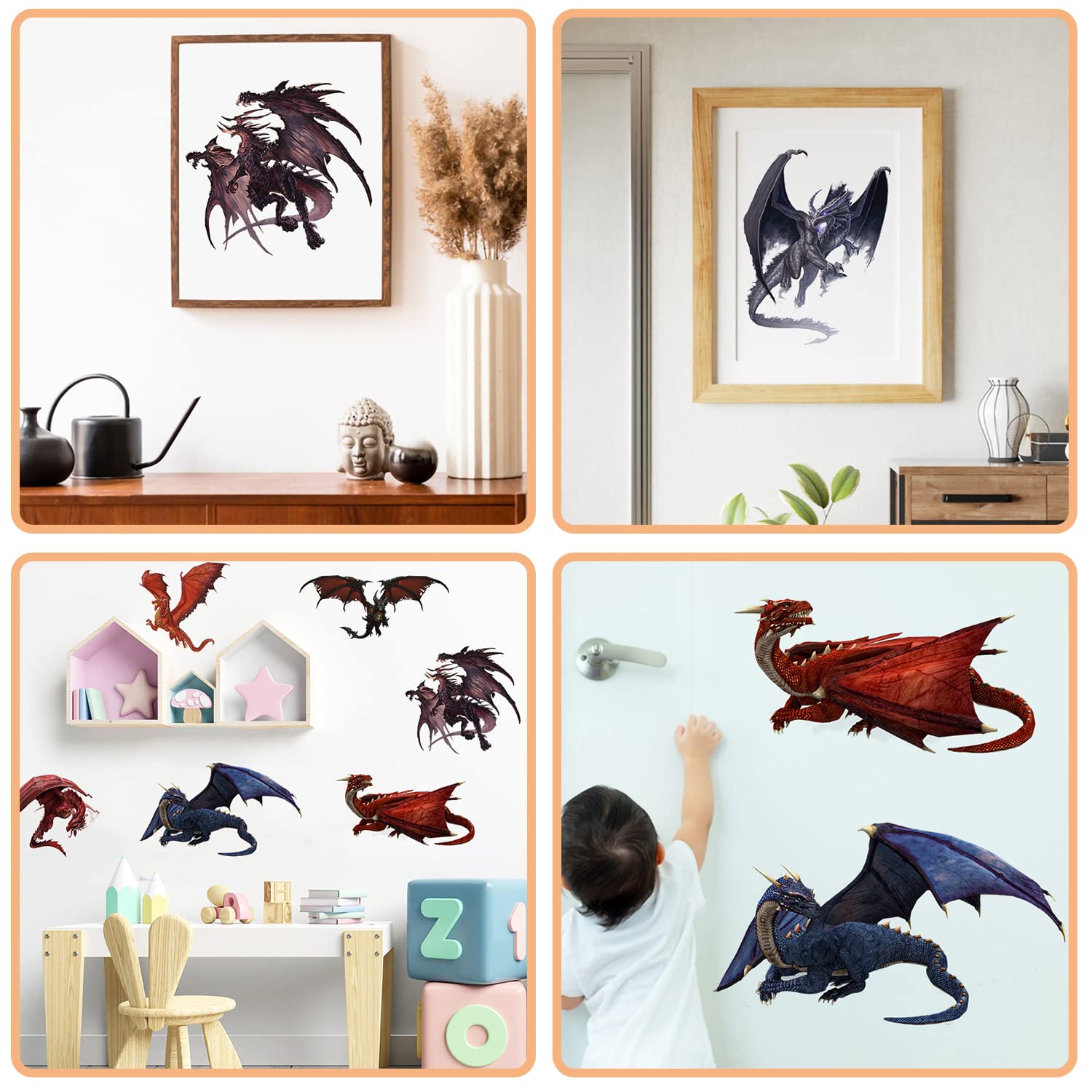 WOYINIS 8 Big 3D Dragon Wall Stickers Ancient Dragons Legend Story Wall Decals Art Peel & Stick Removable Livingroom Kids Room Playroom Library Nursery Classroom Wall Decor