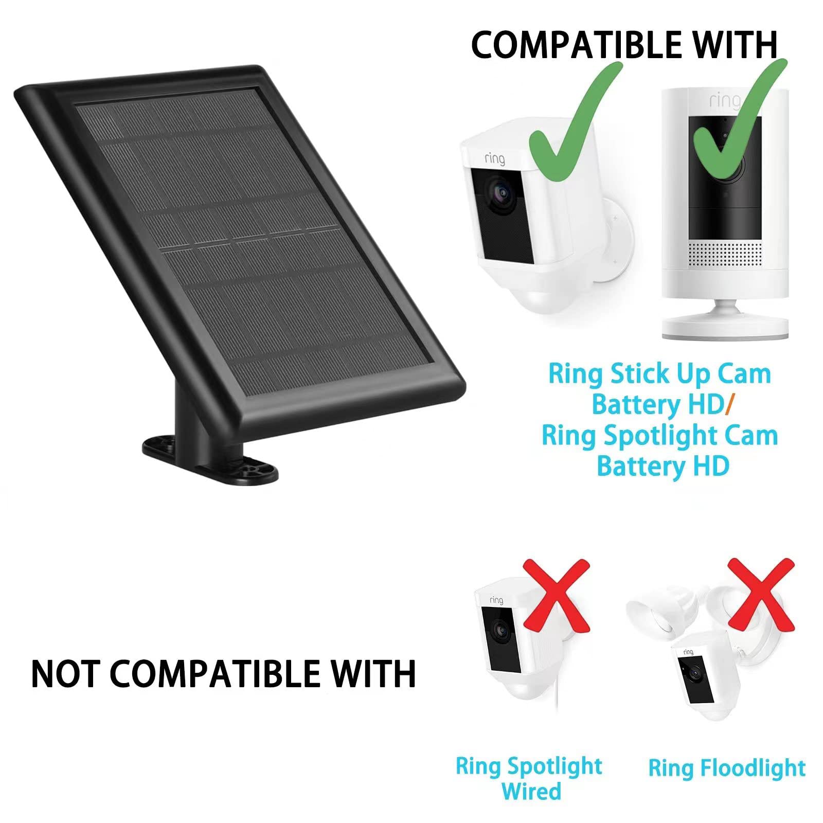 Solar Panel Compatible with Spotlight Cam Battery, Stick Up Cam Battery & Blink XT/ XT2 Outdoor Security Camera - 2.4W 5V 480mA (1 Pack)