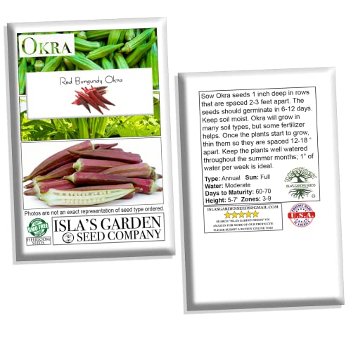 Red Burgundy Okra Seeds for Planting, 100+ Heirloom Seeds Per Packet, (Isla's Garden Seeds), Non GMO Seeds, Botanical Name: Abelmoschus esculentus, Great Home Garden Gift