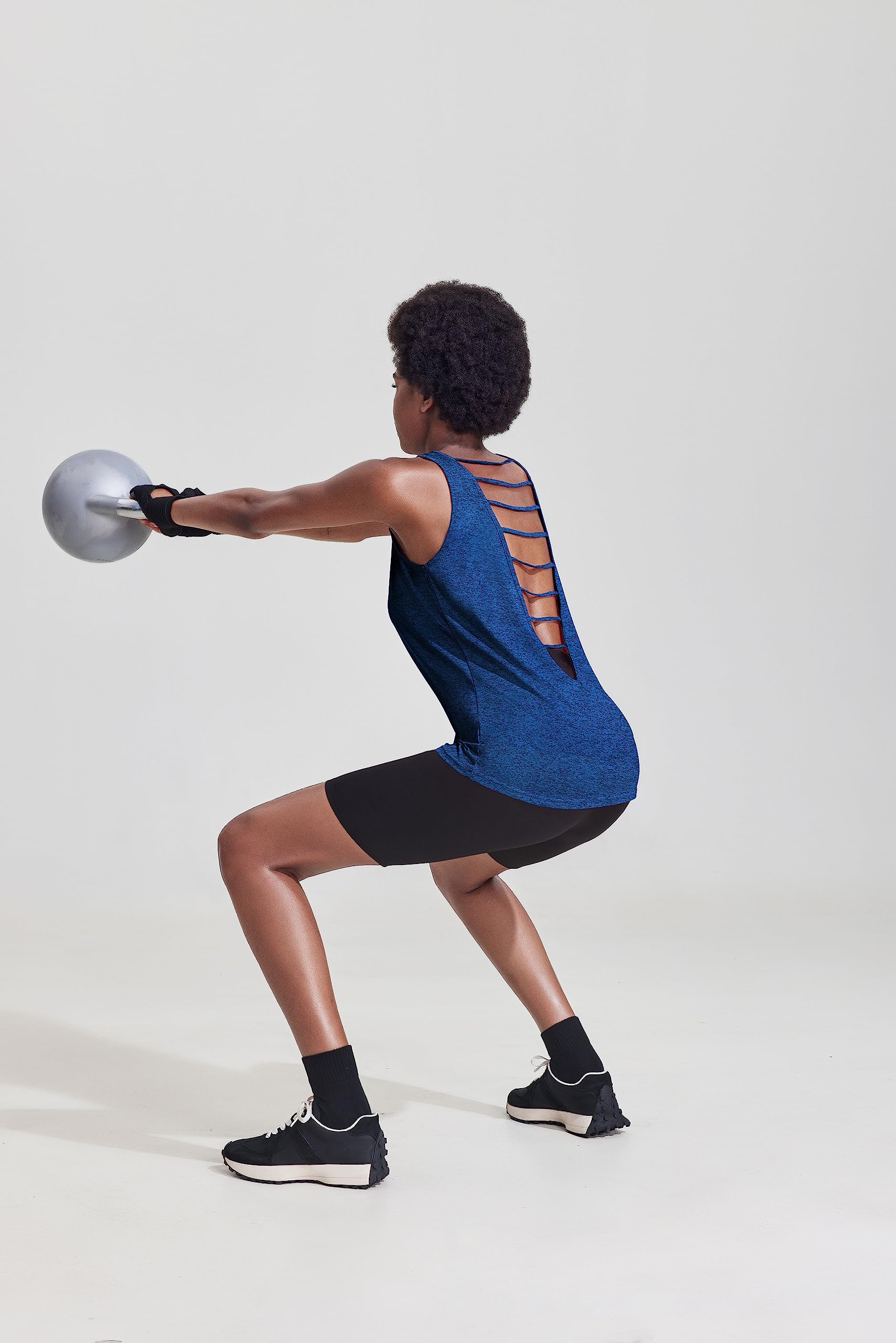 PINSPARK Sleeveless Workout Tank Tops for Women Backless Yoga Shirts Open Back Shirts Blue