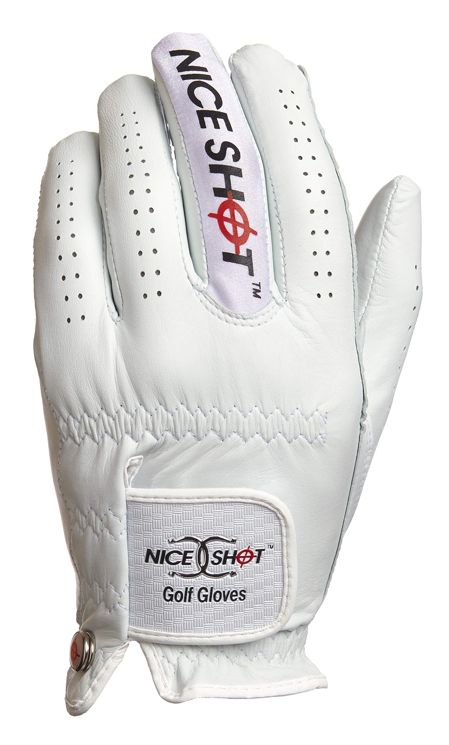 Nice Shot Bundle The Bird Men's Right Hand Cadet Large White Cabretta Leather Golf Glove Patented Design Golf Tees - Express Yourself - 3 1/4 Inch Golf Tees - 12 Pack