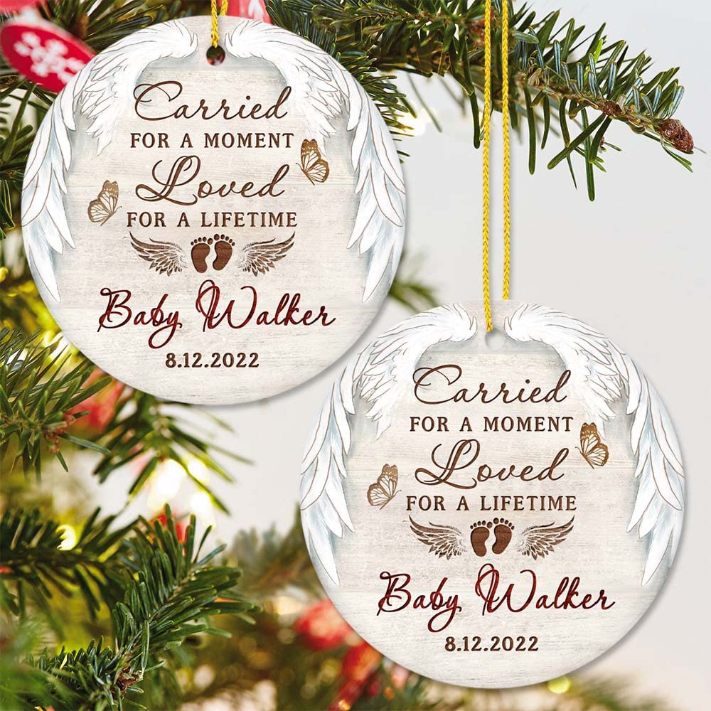 TheUnifury Personalized Memorial Ornament Baby Angel Ornament - Carried for A Moment Loved for A Lifetime - Infant Loss, Stillbirth, Stillborn, Miscarriage