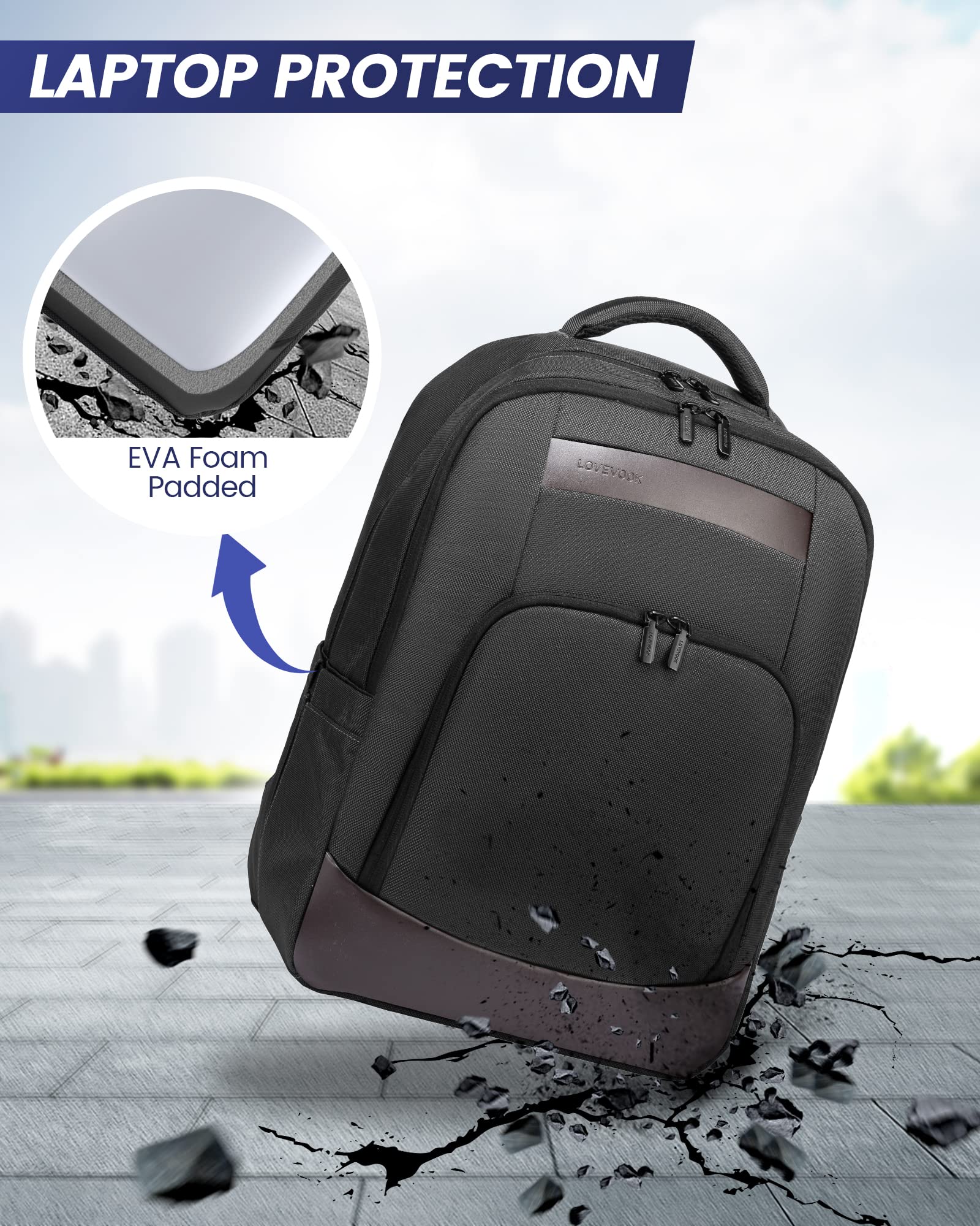 LOVEVOOK Laptop Backpack, 15.6 Inch Durable Water Resistant Anti-theft Business Travel Backpack with USB Port, Mens Professional Multi-function Smart Computer Backpack for Work Commuter College