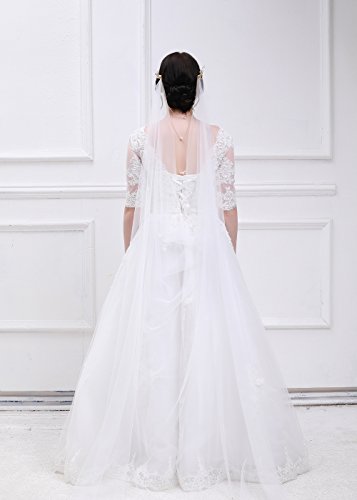 Kercisbeauty 3M Soft Tulle Sheer Cathedral Wedding Lace Veil Single Layer Drop with Gold Flower Comb Multi Layer Pearl Chain for Bride Bridal Headpiece Hair Dress(White)