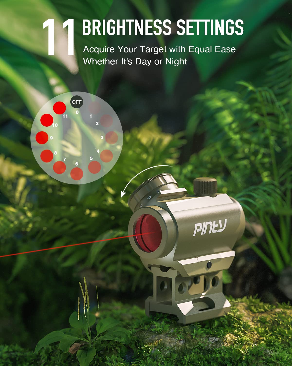 PINTY Red Dot Sight, Micro Reflex Sight 4 MOA Rifle Scope with 1 Inch Riser Mount 11 Brightness Levels Battery QD Mount for Picatinny and Weaver Rail Mounts on Pistols Rifles Long Guns More, Khaki