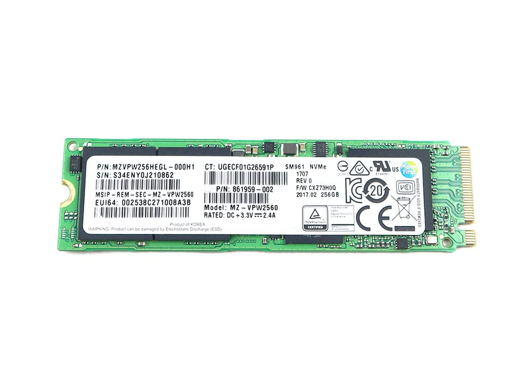 Solid State Drive 861959-002 Compatible Replacement Spare Part for HP Samsung SM961 MZ-VPW2560 256GB PCI Express 3.0 x4 MLC NVMe M.2 2280 Internal SSD