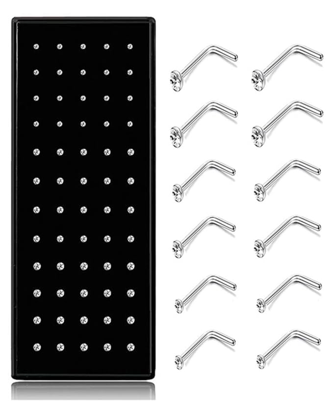 Jstyle 60Pcs L Nose Piercing Studs Jewelry for Women Stainless Steel Body Ear Piercing 22G 1.5mm 2mm 2.5mm