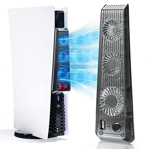 NICEMOVIC PS5 Fan Cooling Fan for PS5 Accessories, Upgraded PS5 Cooling Fan with Three Powerful 6000-Speed Fans, LED Light and USB Port, Efficient Cooling System Cooler for Playstation 5 Console