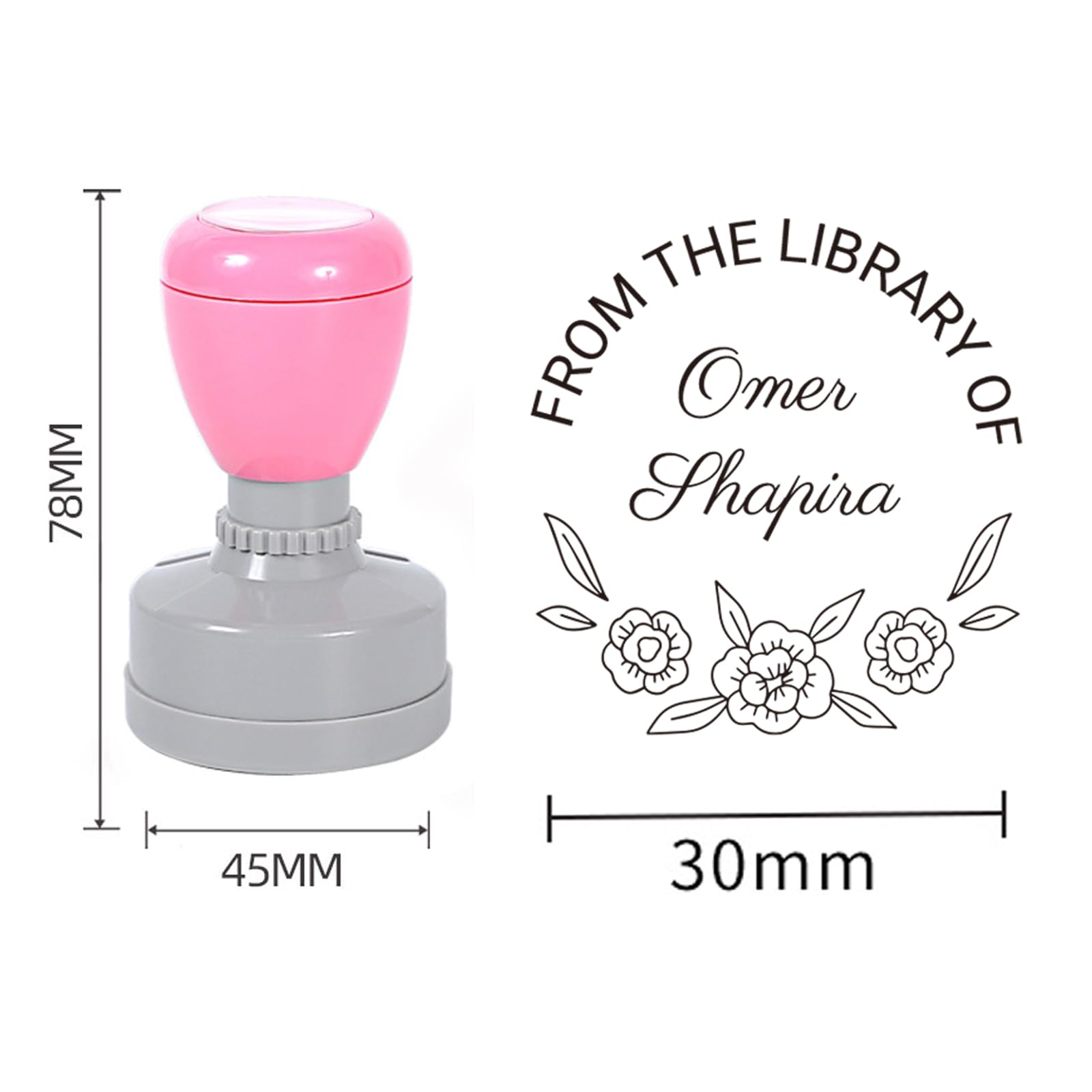 Library Book Stamp,Personalized Round Book Stamps,Up to 9 Stamp Shell Colors, 5 Ink Colors (Custom Library Stamp)
