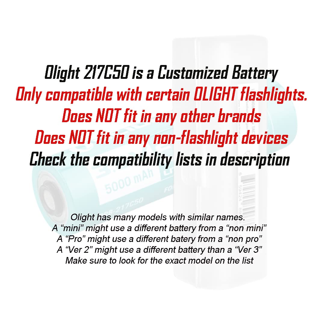 OLIGHT 5000mAH Customized Rechargeable Battery (217C50) Seeker 2/3, Seeker 2/3/4 Pro, Warrior X Pro, Freyr, and Odin Flashlights, with Battery Organizer