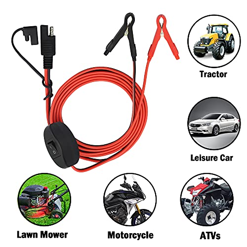 PNGKNYOCN SAE to Battery Alligator Clip 12V 16AWG Wire Harness SAE with Switch Quick Release Adapter to Alligator Clips Quick Disconnect Cable(2M)
