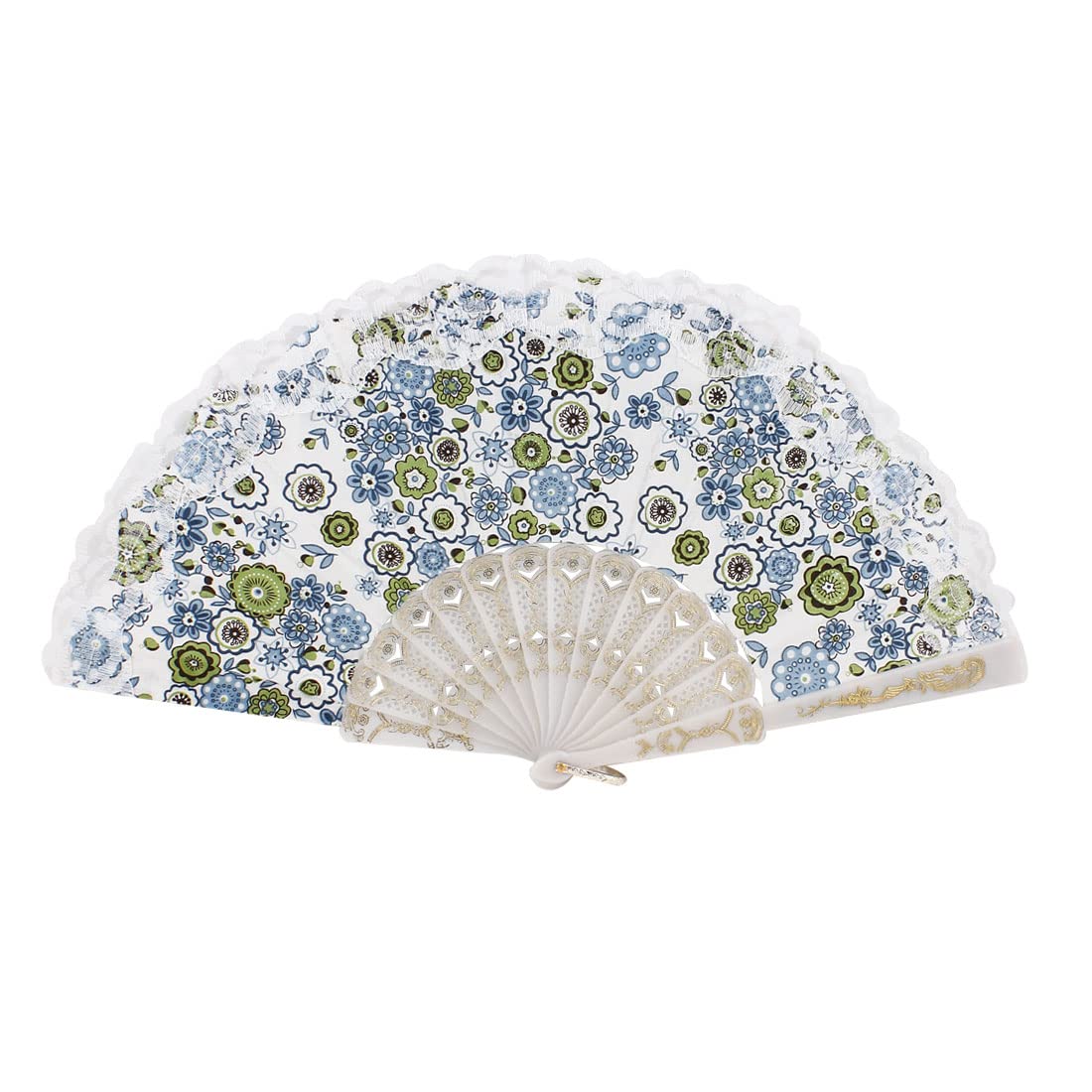 Qtqgoitem Lace Flower Print U Ring Folding Hand Fan White Silver Tone (model: 526 d05 c52 11c 413)