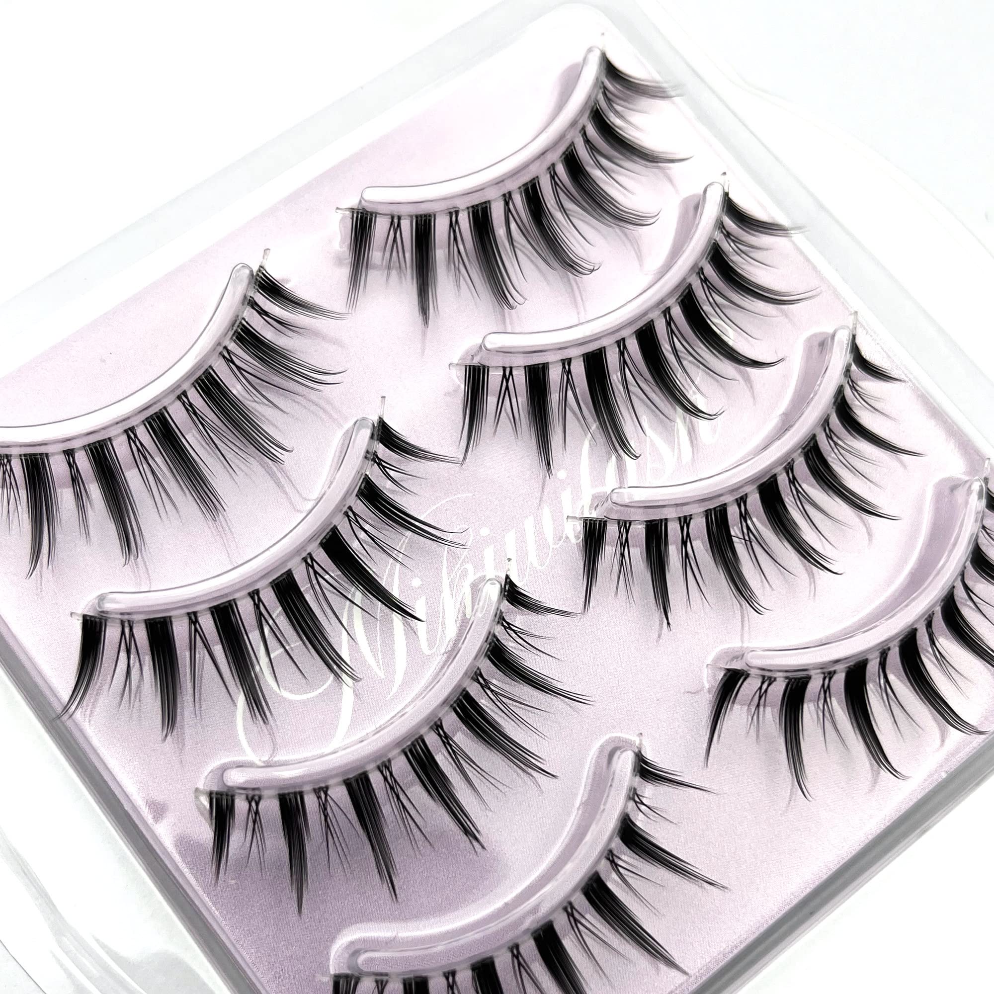 Manga Lashes, Clear Band Anime Lashes 4 Pack, Spiky Anime False Eyelashes Natural Look, Japanese Lashes Looks Like Cluster Manga Lashes Individual, Reusable Cosplay Wispy Strip Eyelashes, Asian Lashes, Style A01 By Mikiwi