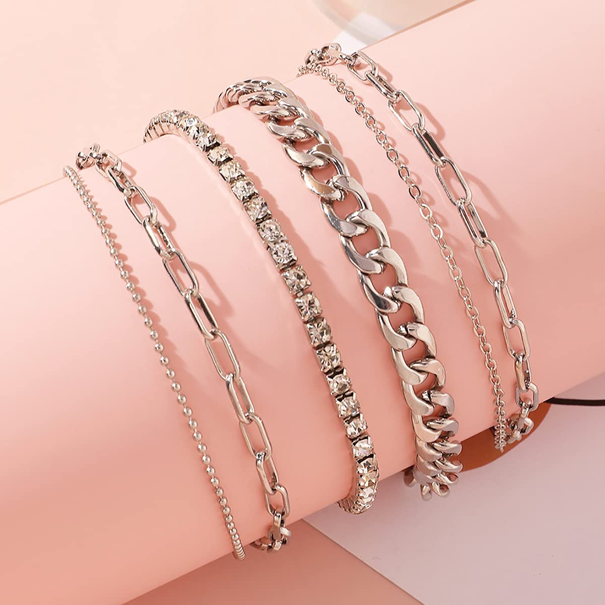 Nanafast 4-6PCS Ankle Bracelets Set for Women Gold Boho Beach Anklet Chain Adjustable Foot Jewelry Extremely Simple Style-4PCS-Silver