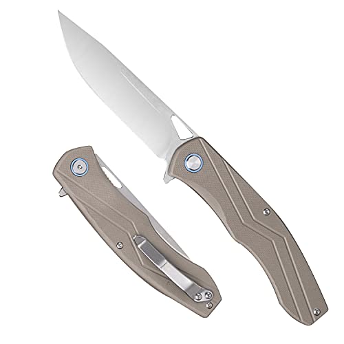 Pocket Knife,Pocket Folding Knife with D2 Steel Blade and G10 Handle+Pocket Clip+Liner Lock and Perfect for Survival,Hiking,Camping,Fishing,Kitchen,Work,Indoor and Outdoor Activities(Desert color)