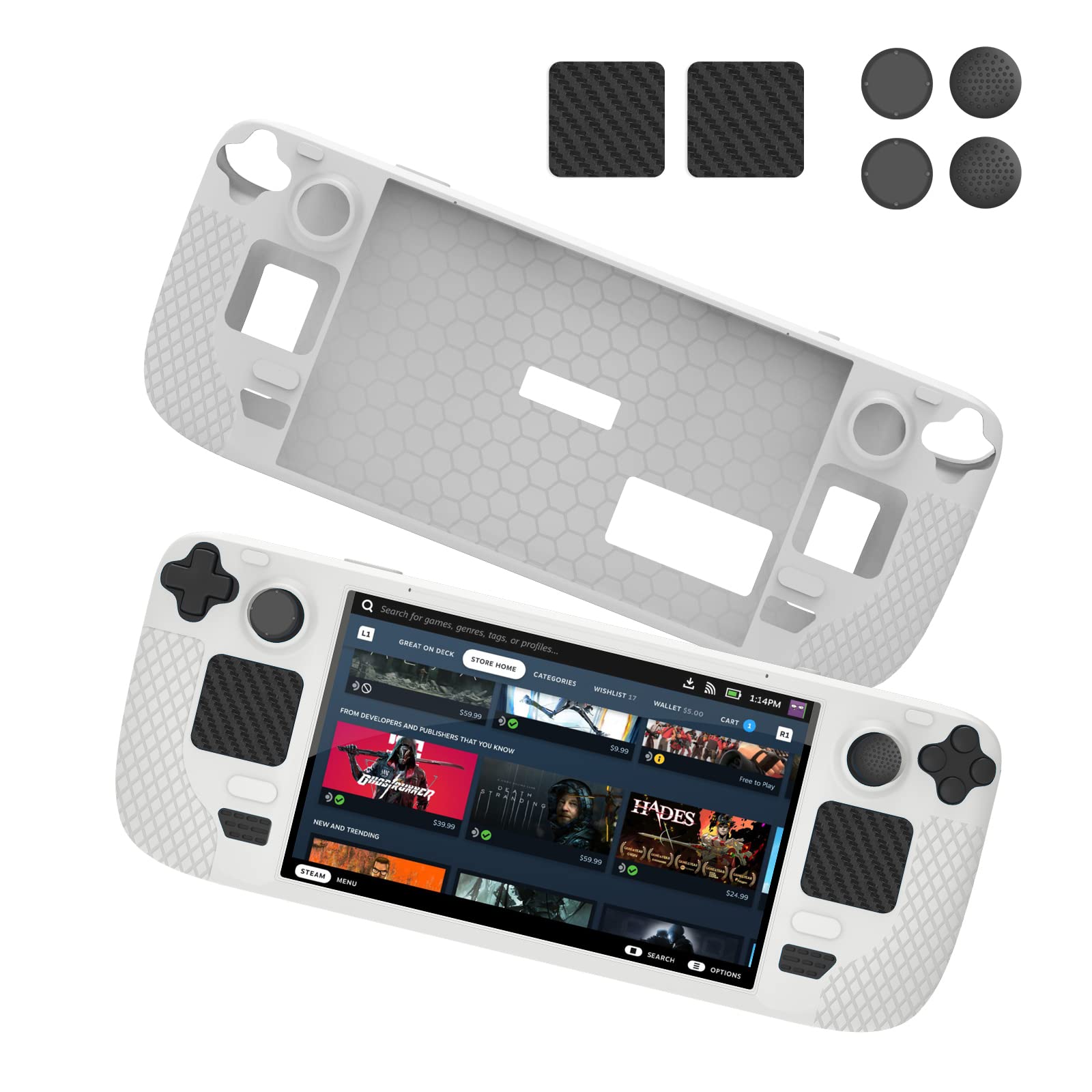 RALAN Silicone Case for Steam Deck 2021 Release, Full Body Protective Case Cover with 8 Thumb Caps Accessories for Steam Deck,Shock-Absorption and Anti-Scratch Design.