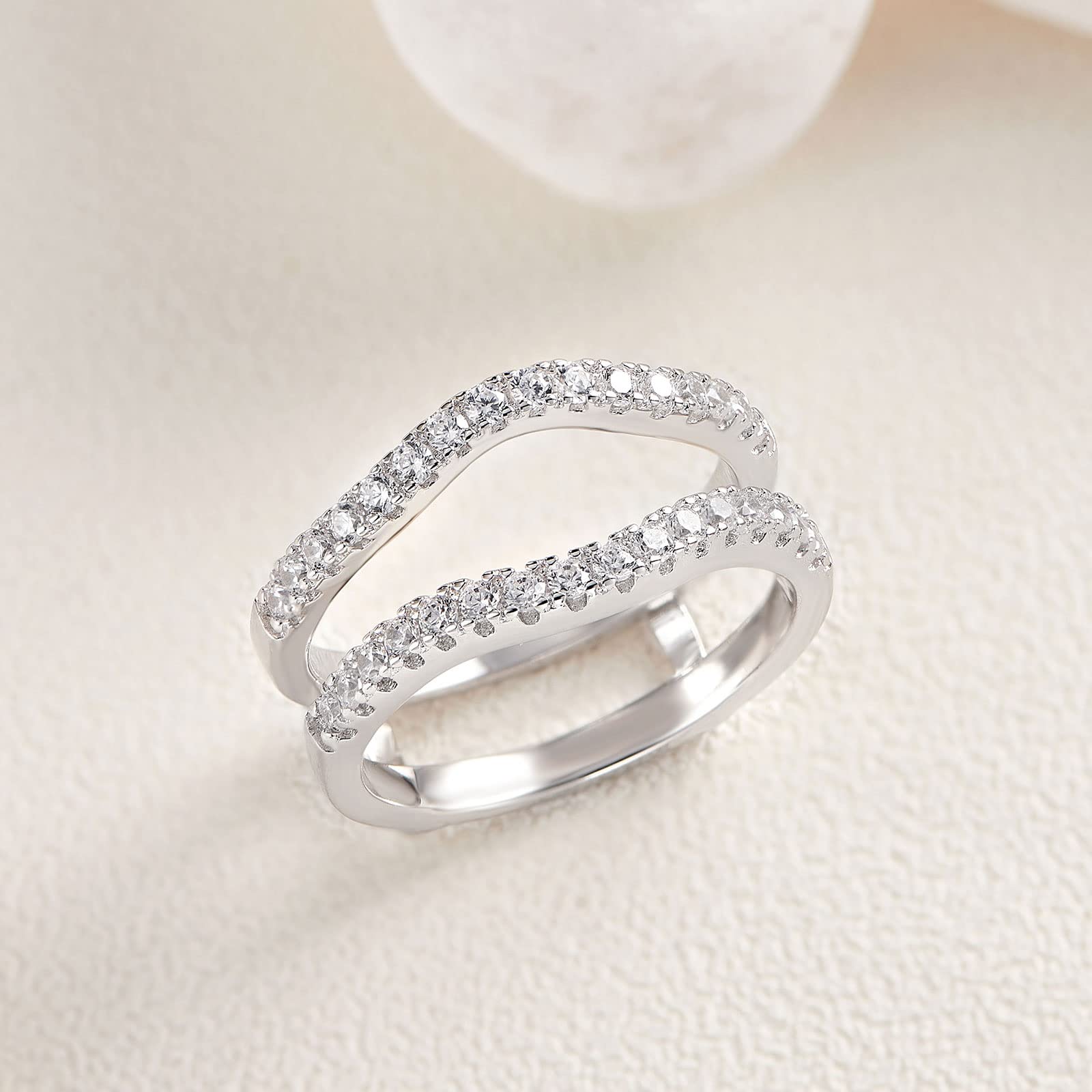 Newshe Women Wedding Ring Enhancer Guard for Engagement Rings AAAAA Cubic Zirconia Bridal 0.35Ct Sterling Silver Band Size 6
