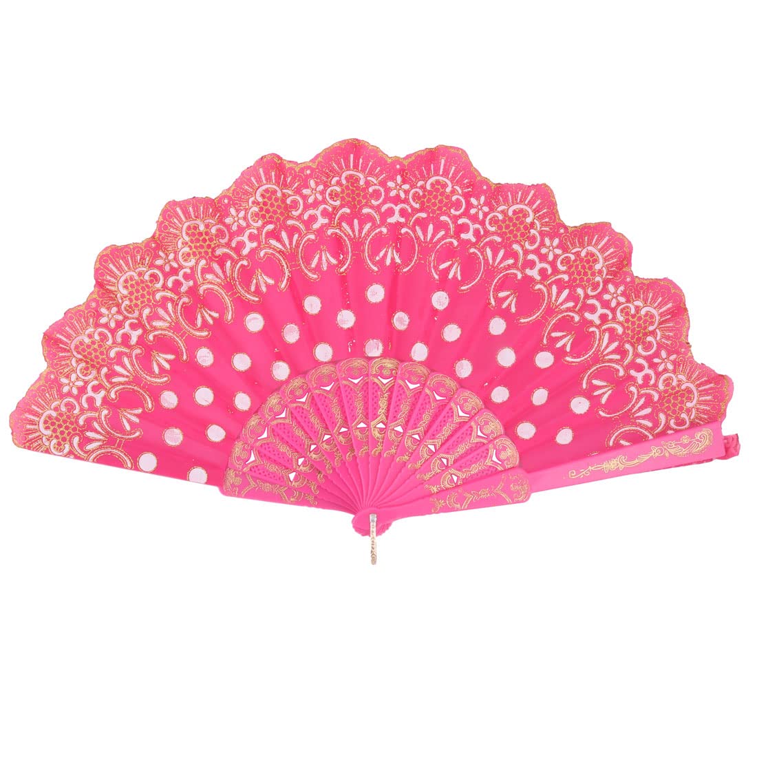 Qtqgoitem Polyester Flower Printed Festival Dancing Folding Handle Fan 23.5cm Length Fuchsia (model: 41c 226 d12 3b3 393)