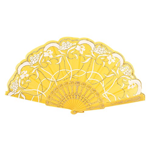 Qtqgoitem Summer White Gold Tone Flower Pattern Foldable Hand Fan Gift Yellow (model: 35a 93e 50e b33 a15)