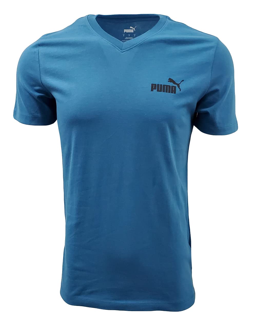 PUMA Men's Regular Essentials+ V Neck Tee (Small, Lake Blue)