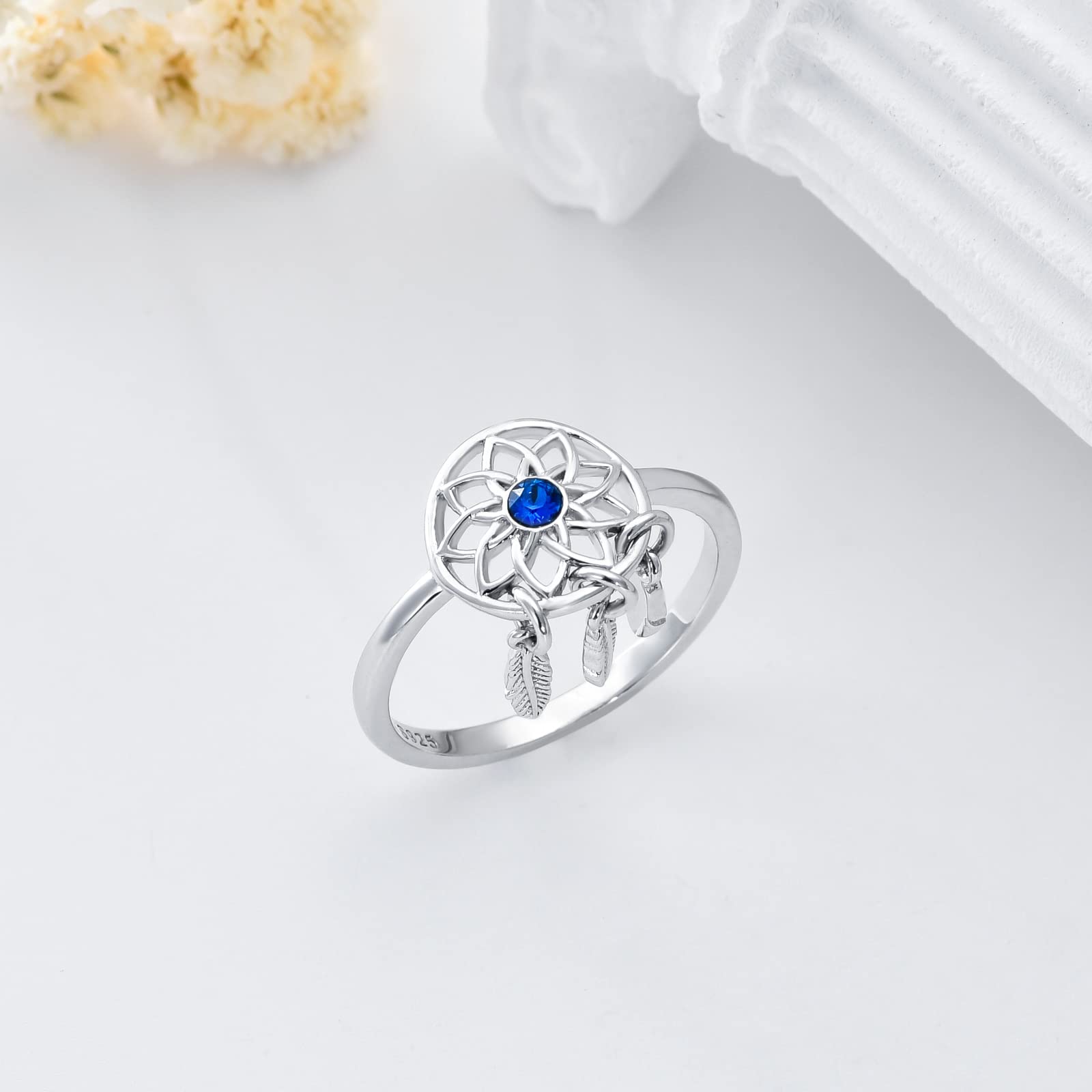 PLATYCO Dream Catcher Ring 925 Sterling Silver Tassel Ring Mother's Day Gift for Women (7)