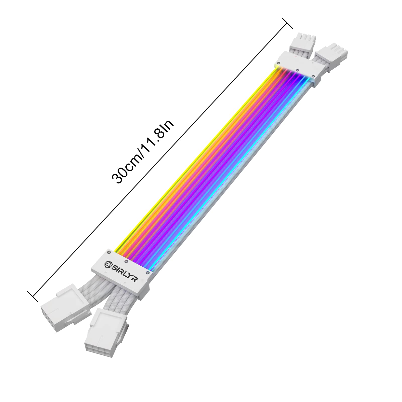 Sirlyr RGB PSU Cables,ARGB Motherboard Power Supply Cable,24 Pin Sleeved Cable Extension Kit,Strimer Extension Cable Kit 5V 3Pin Synchronized,Customed White PC Chassis (Transparent Connector)